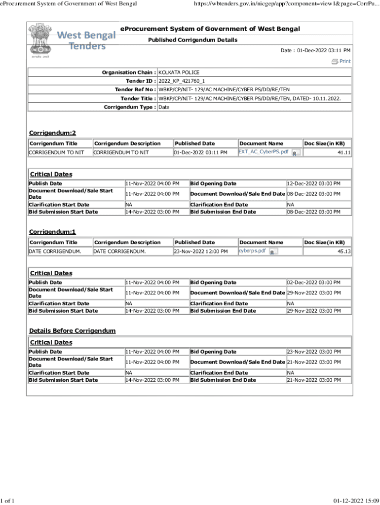 Fillable Online wbkp/cp/nit- 129/ac machine/cyber ps/dd/re/ten ...
