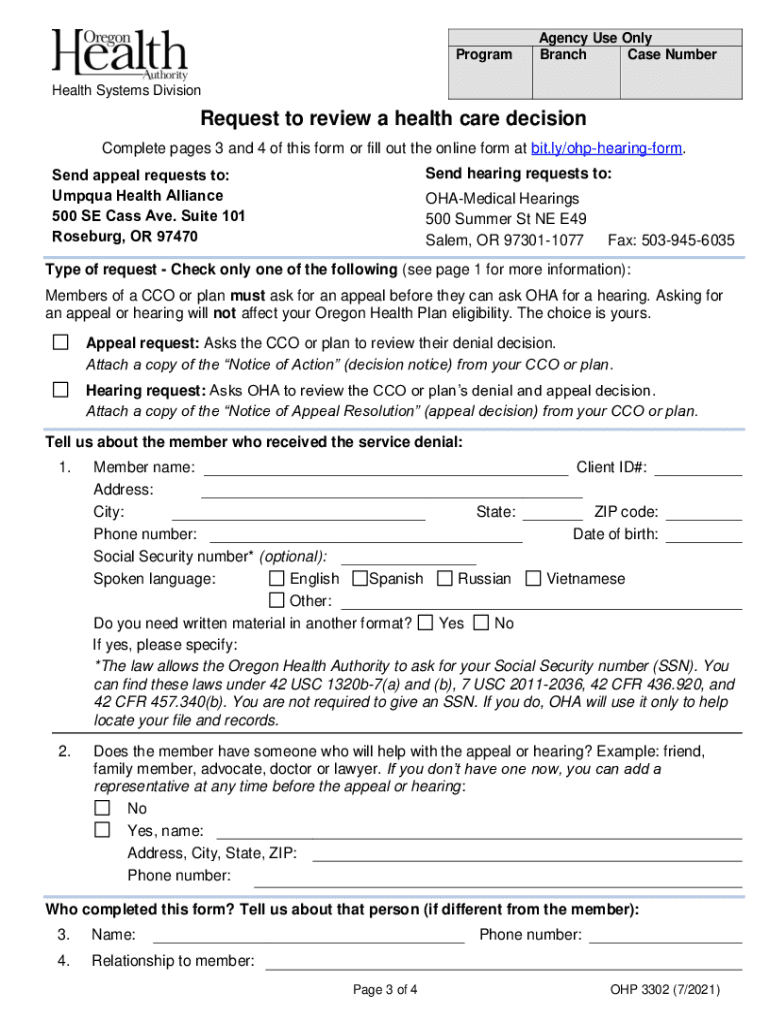 Fillable Online Denial of medical services Appeal and hearing request ...