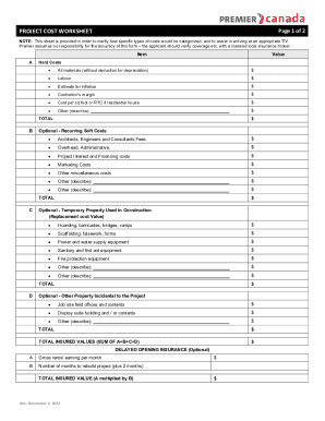 Fillable Online Project Cost WorksheetPremier Fax Email Print - pdfFiller