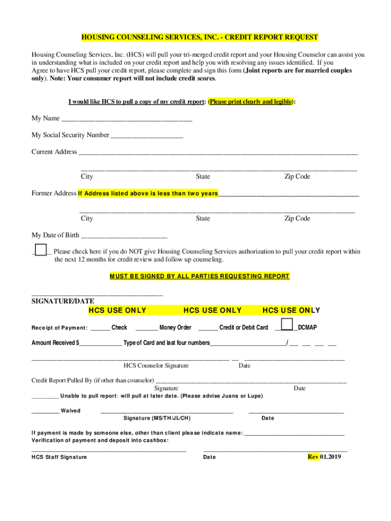 Fillable Online credit report request - DCHFA Fax Email Print - pdfFiller