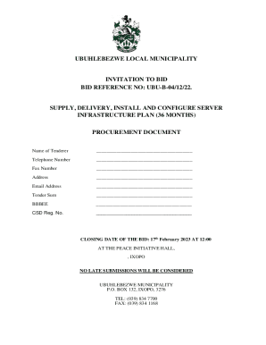 Fillable Online Ubuhlebezwe Local Municipality Tenders Fax Email Print ...