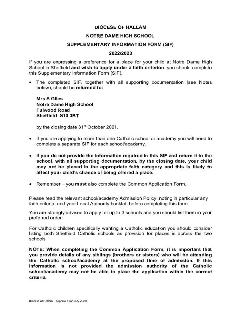 Fillable Online DIOCESE OF HALLAM NOTRE DAME HIGH SCHOOL ... Fax Email Print - pdfFiller