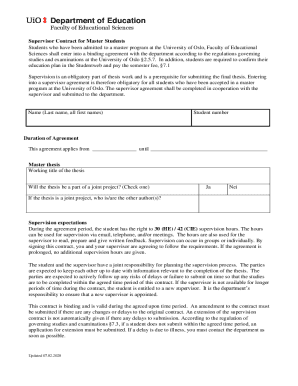 Fillable Online SUPERVISION AGREEMENT FOR MASTER'S STUDENTS Fax Email ...