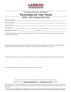 Fillable Online Teacher of the Year Nomination Form - Hopkins County ...