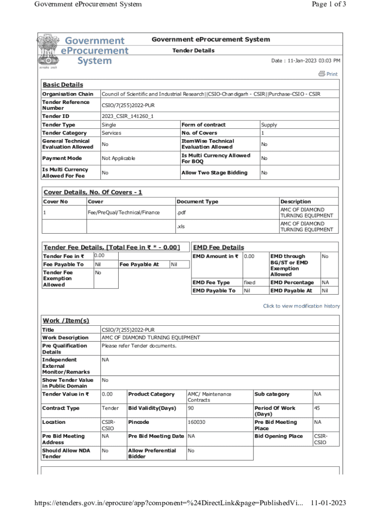 Fillable Online .; GovernmenteProcurement System - CSIR-CSIO Fax Email ...