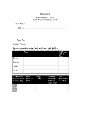 Fillable Online Attachment A - Audit Proposal Summary Sheet Fax Email ...