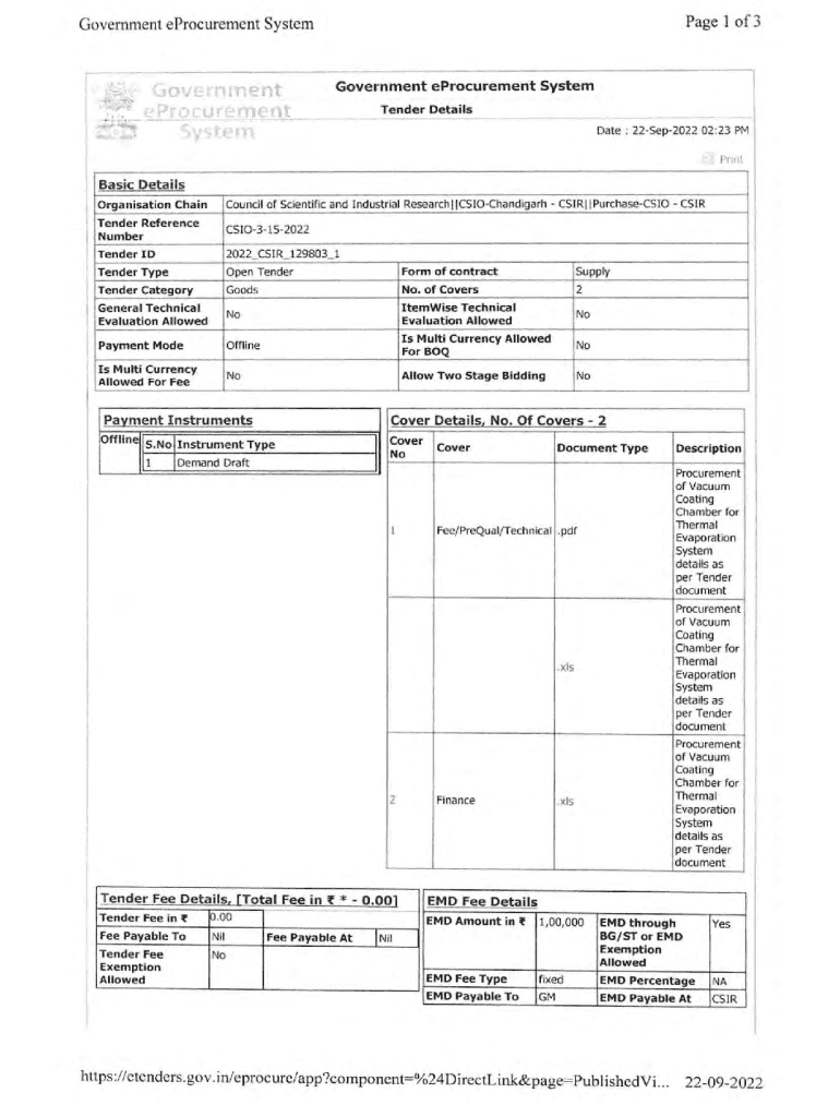 Fillable Online Government eProcuren1ent System - CSIR-CSIO Fax Email ...