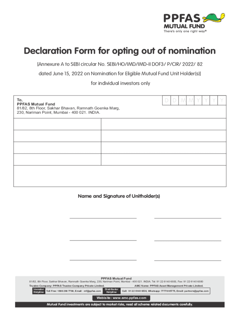 Fillable Online Declaration Form for opting out of ... - JM Financial ...