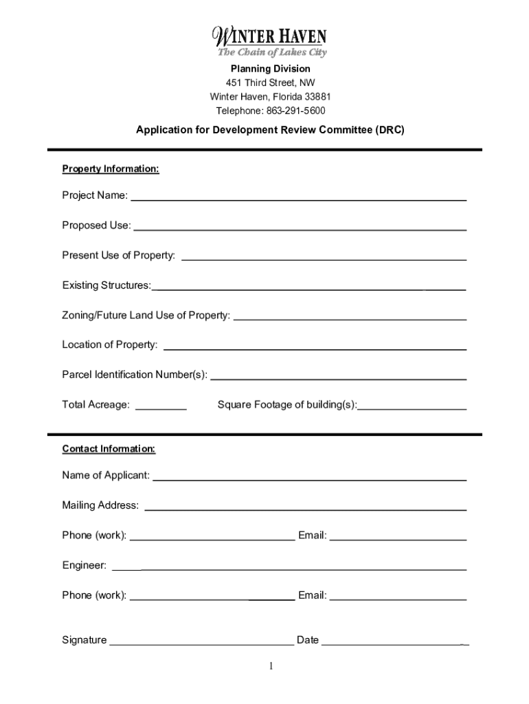 Fillable Online Application For Development Review Committee (DRC ...