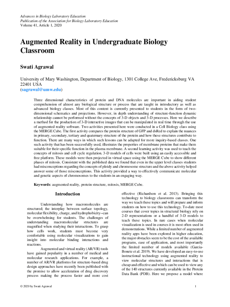 Fillable Online Augmented Reality in Undergraduate Biology Classroom ...