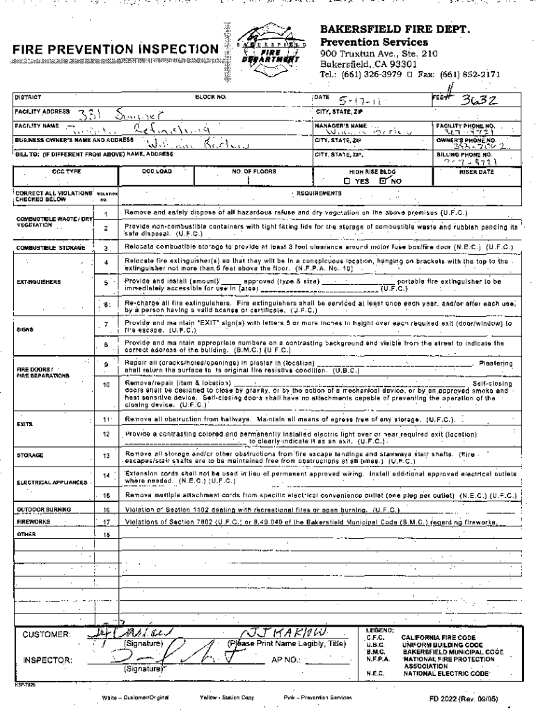 Fillable Online docs bakersfieldcity Fire Prevention Fees - Los Angeles ...