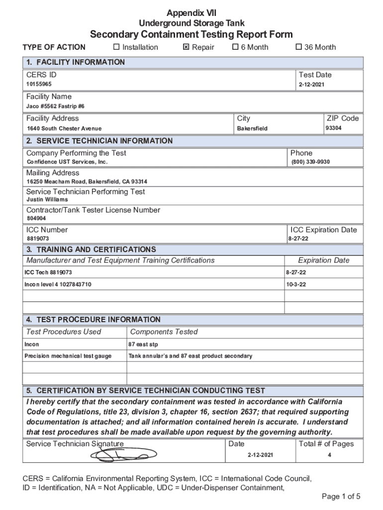 Fillable Online docs bakersfieldcity Secondary Containment Testing ...