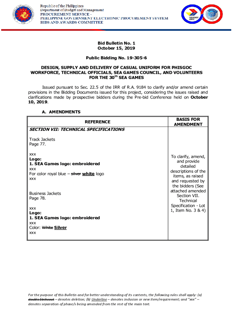 Fillable Online Bid Bulletin No. 1 under PB No. 19-279-6 - PS-PhilGEPS ...