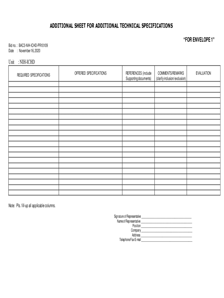 Fillable Online bidsandawards upm edu additional sheet for technical ...