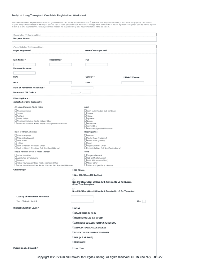Fillable Online Pediatric Lung Transplant Candidate Registration ...