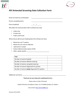 Fillable Online HIV Antenatal Screening Data Collection Form Fax Email ...