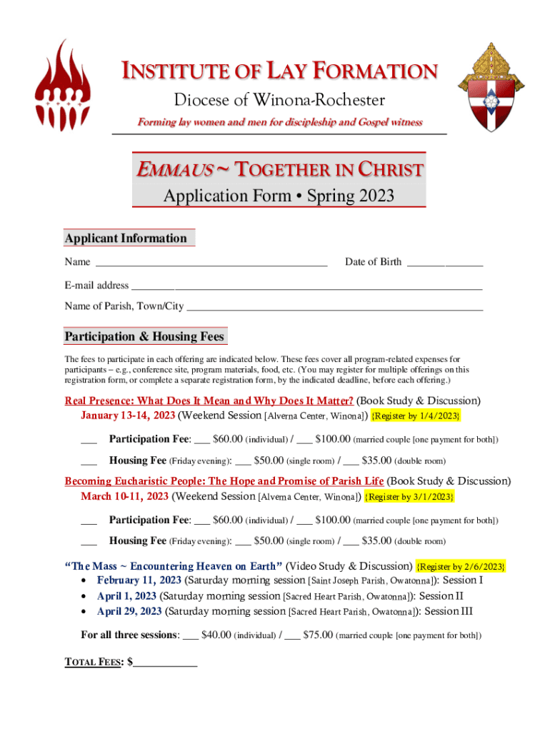 Fillable Online APPLICATION for ADMISSION Lay Ecclesial Ministry ...