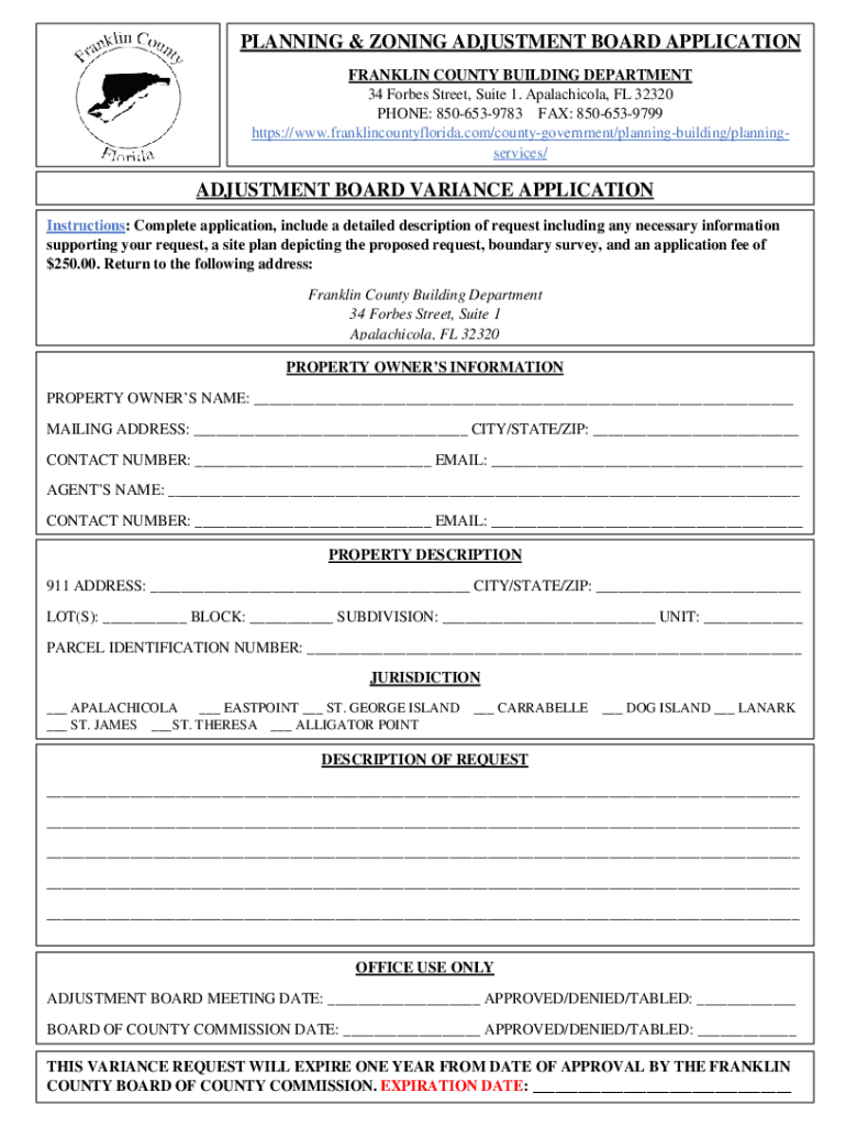 Fillable Online PZA Board Variance Application Fax Email Print - pdfFiller