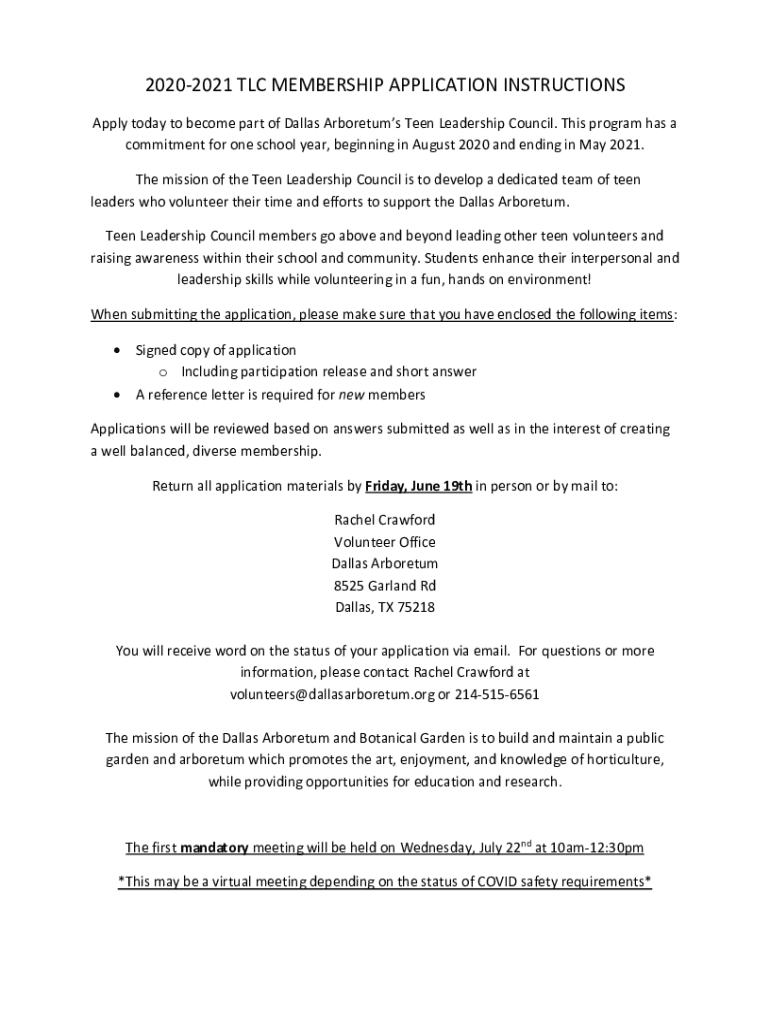 Fillable Online Become a MemberDallas Arboretum and Botanical Garden ...