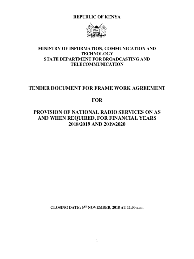 Fillable Online tender document for frame work agreement - Ministry of ...