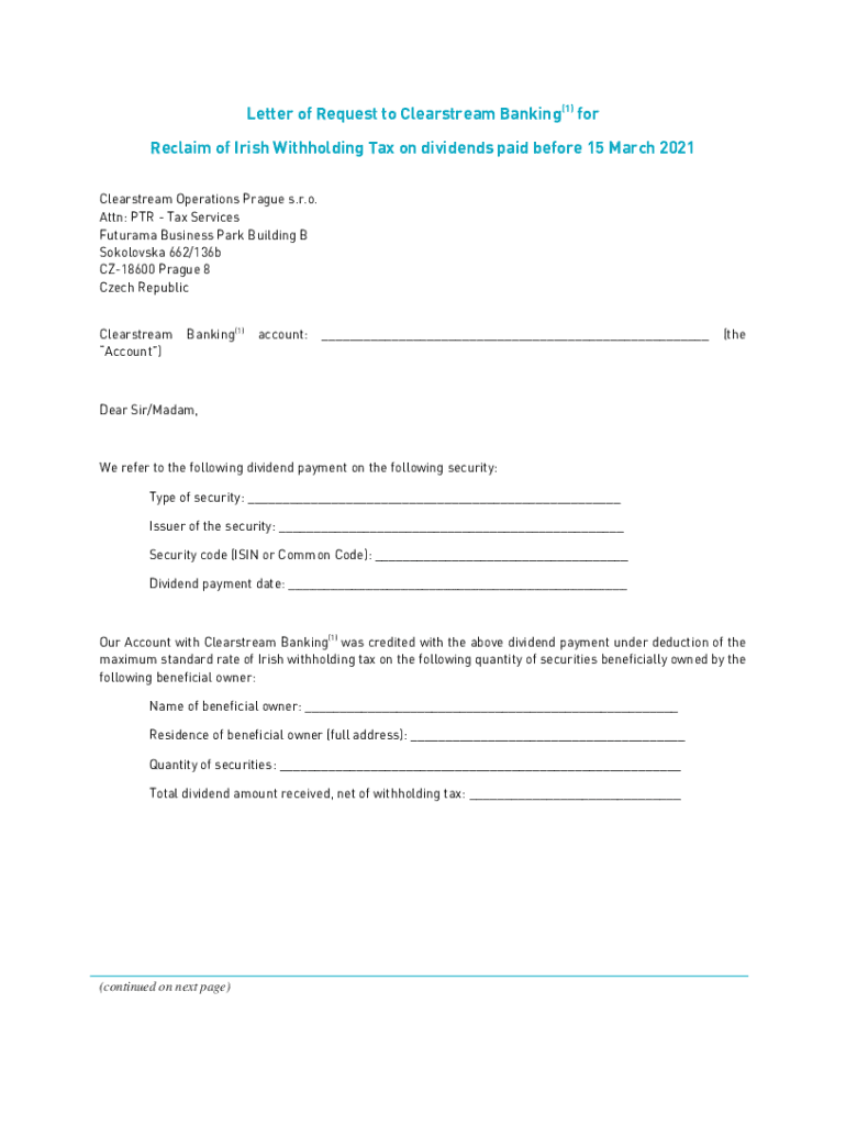Fillable Online Letter of Request to Clearstream Banking for Tax-Exempt ... Fax Email Print ...