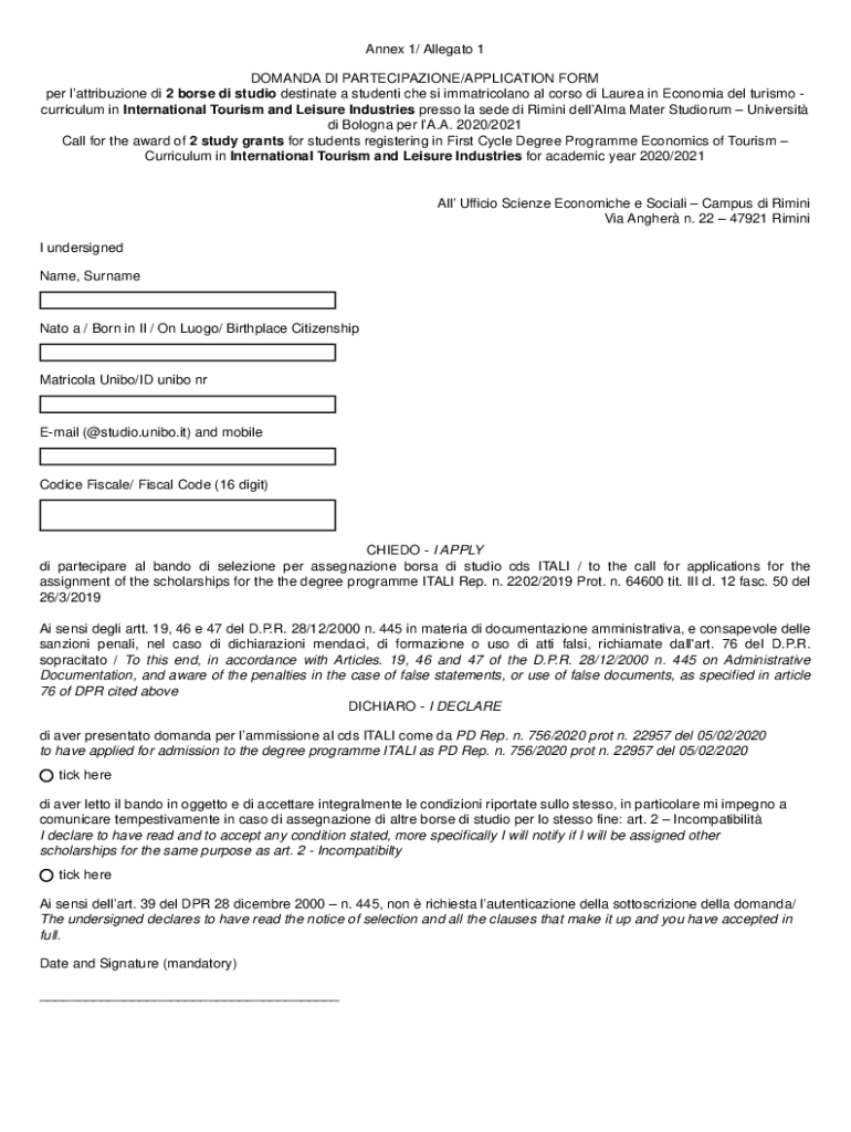 Fillable Online Annex A - Application form.pdf - Universit di Bologna Fax Email Print - pdfFiller