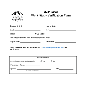 Fillable Online 2021-2022 Work Study Verification Form Fax Email Print ...