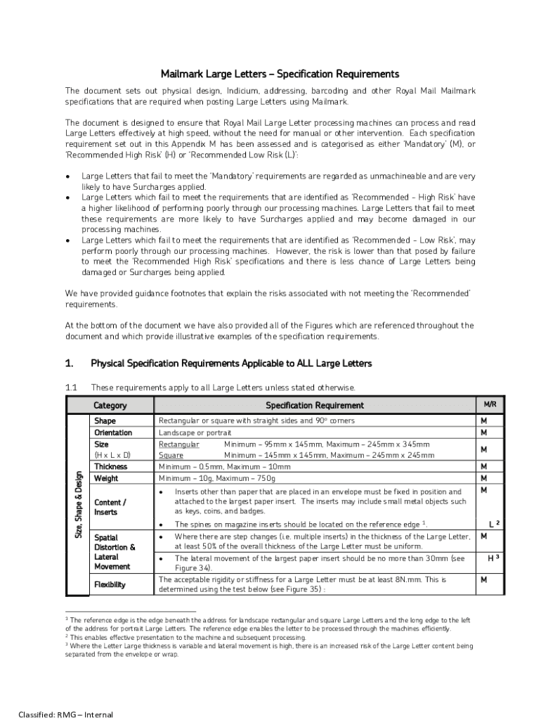 Fillable Online Mailmark Large LettersSpecification Requirements ...