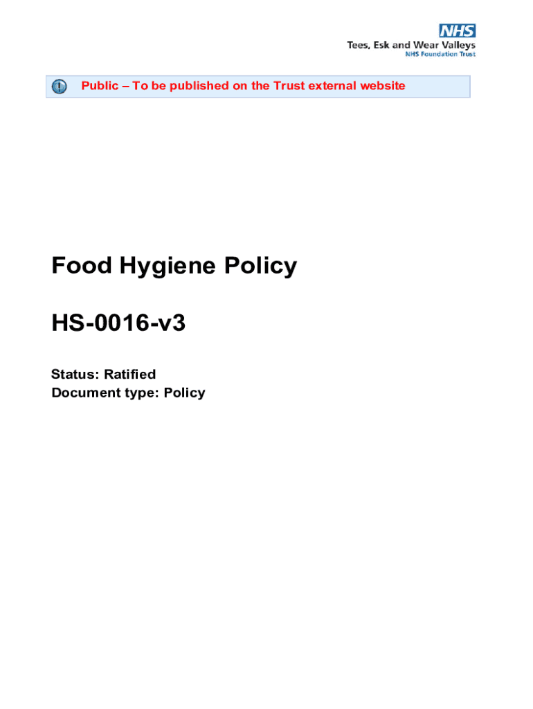 Fillable Online Document Control Food Safety and Hygiene Policy Fax ...