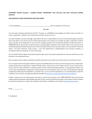 Fillable Online DECLARATION OF RISK ASSUMPTION AND DISCLAIMER.docx Fax ...