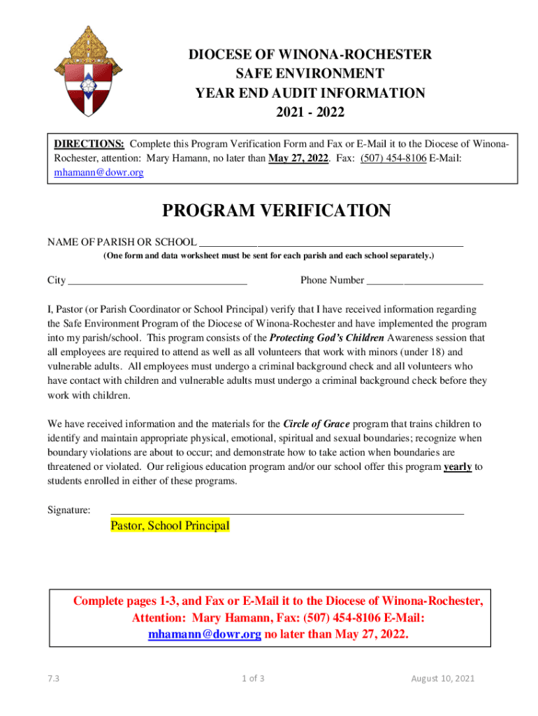 Fillable Online Safe Environment AuditThe Roman Catholic Diocese of ...