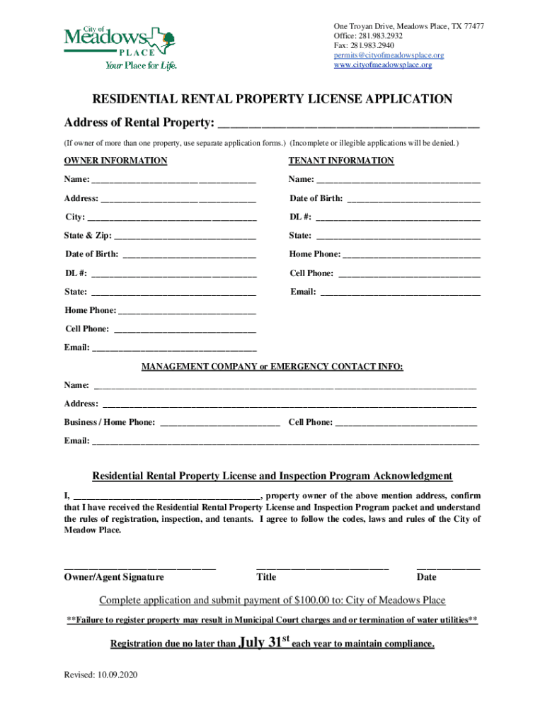 Fillable Online Residential Rental Property License and Inspection ...