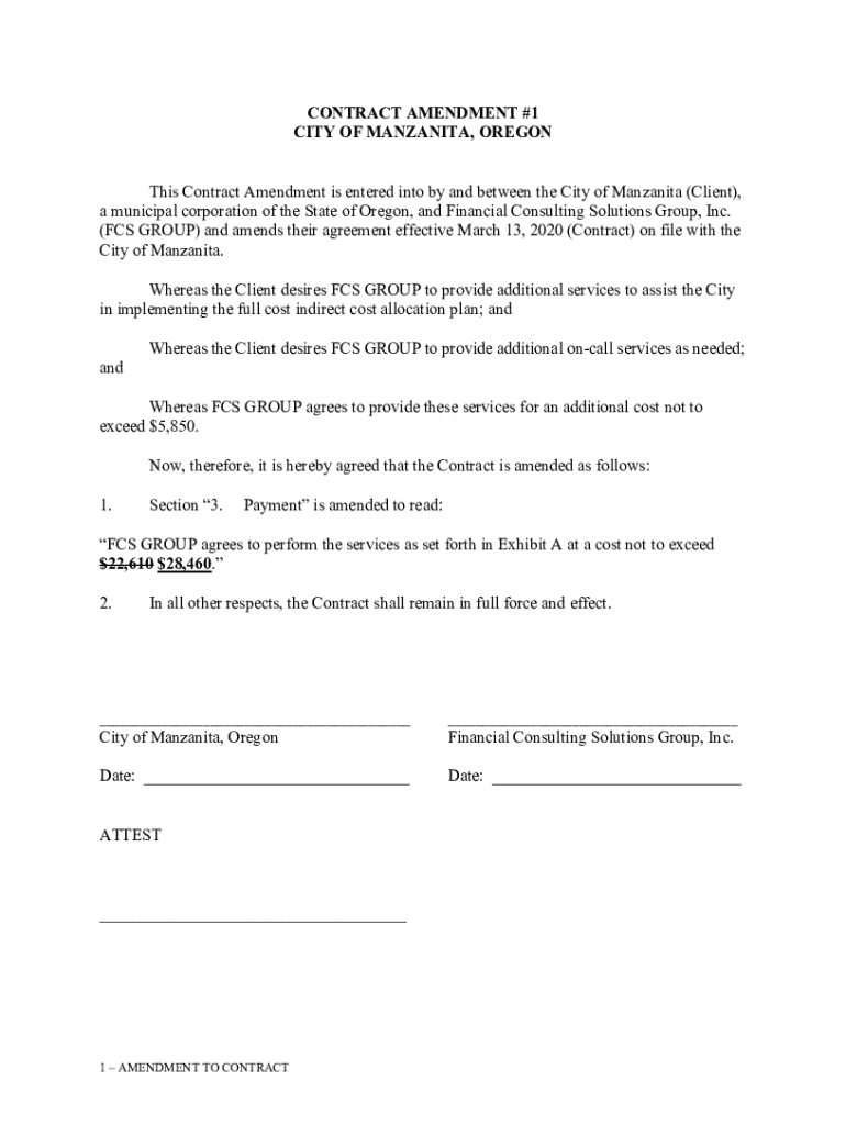 Fillable Online ci manzanita or Modify an existing contract with a contract amendment Fax Email ...
