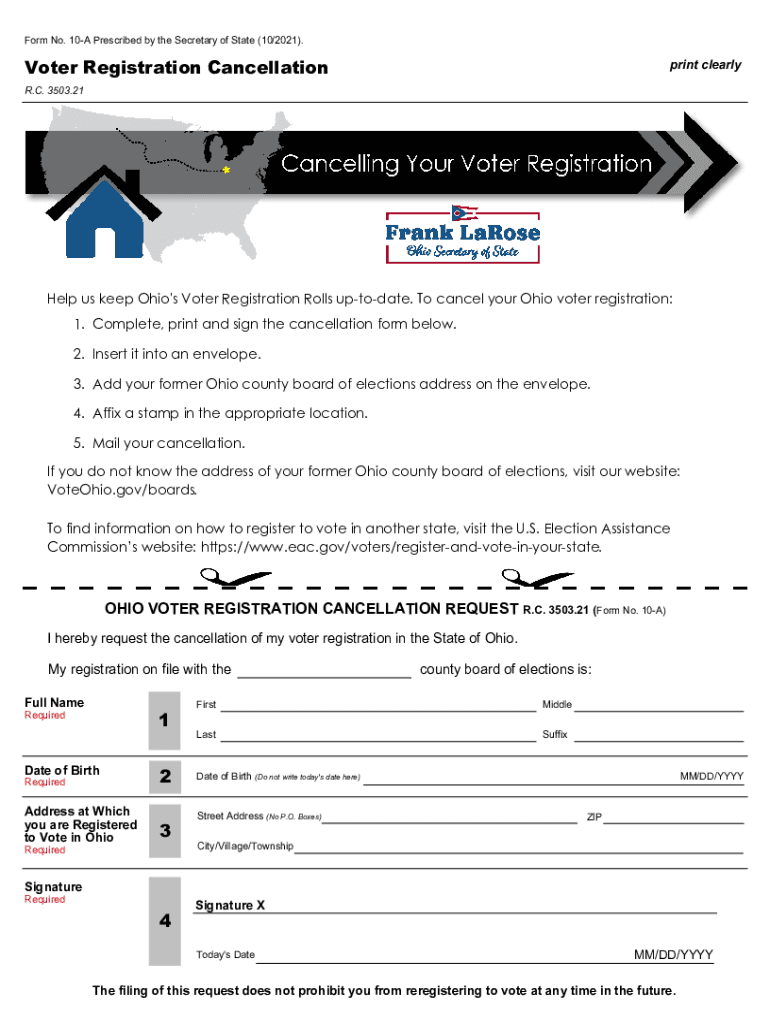Fillable Online Voter Registration Cancellation Form 10-A Fax Email ...