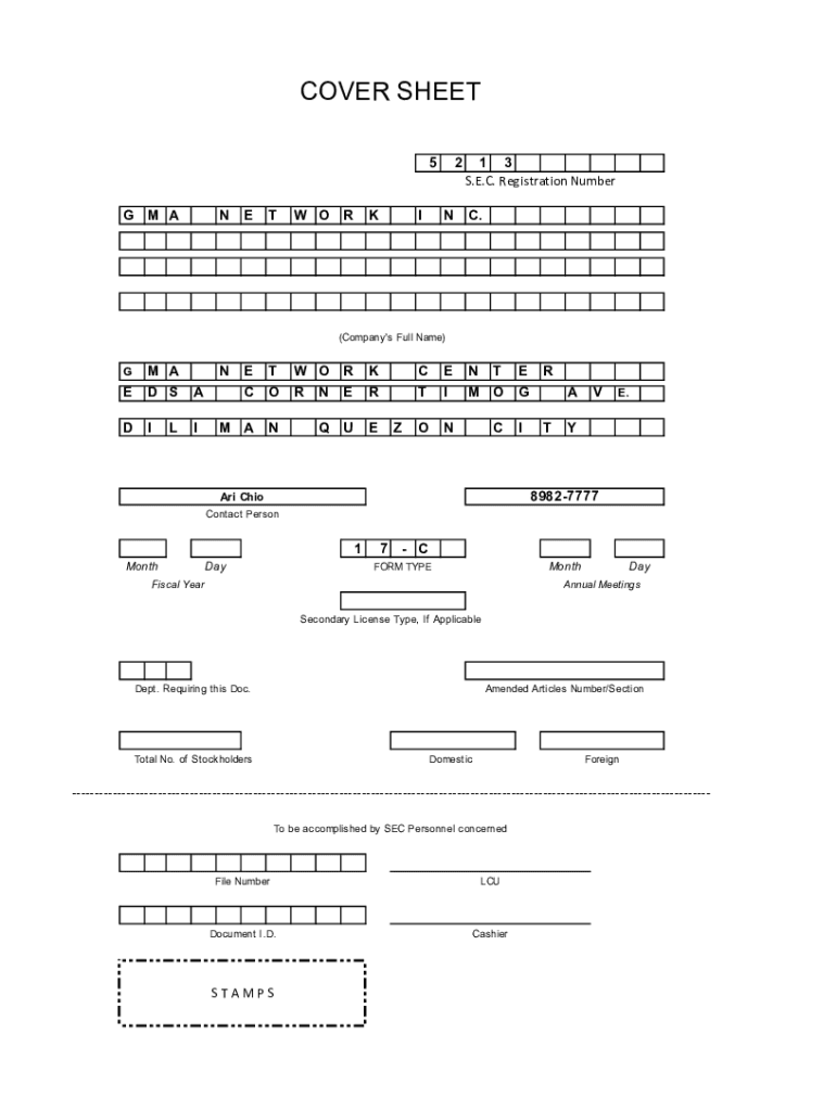 Fillable Online COVER SHEET - Entertainment - GMA Network Fax Email ...