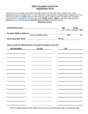 Fillable Online 2020 Trousdale County Fair Registration Form Fax Email ...