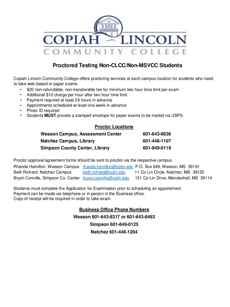 Fillable Online Proctoring Services (Non-CCD Students) Fax Email Print ...