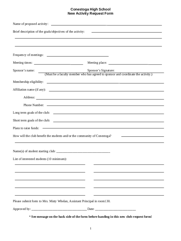 2021-2022 Conestoga High School New Activity Request Doc Template ...