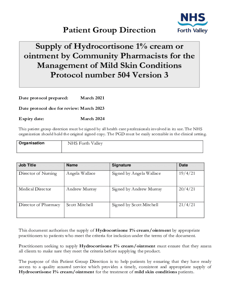 Fillable Online A Patient Group Direction (PGD) for the supply of ...