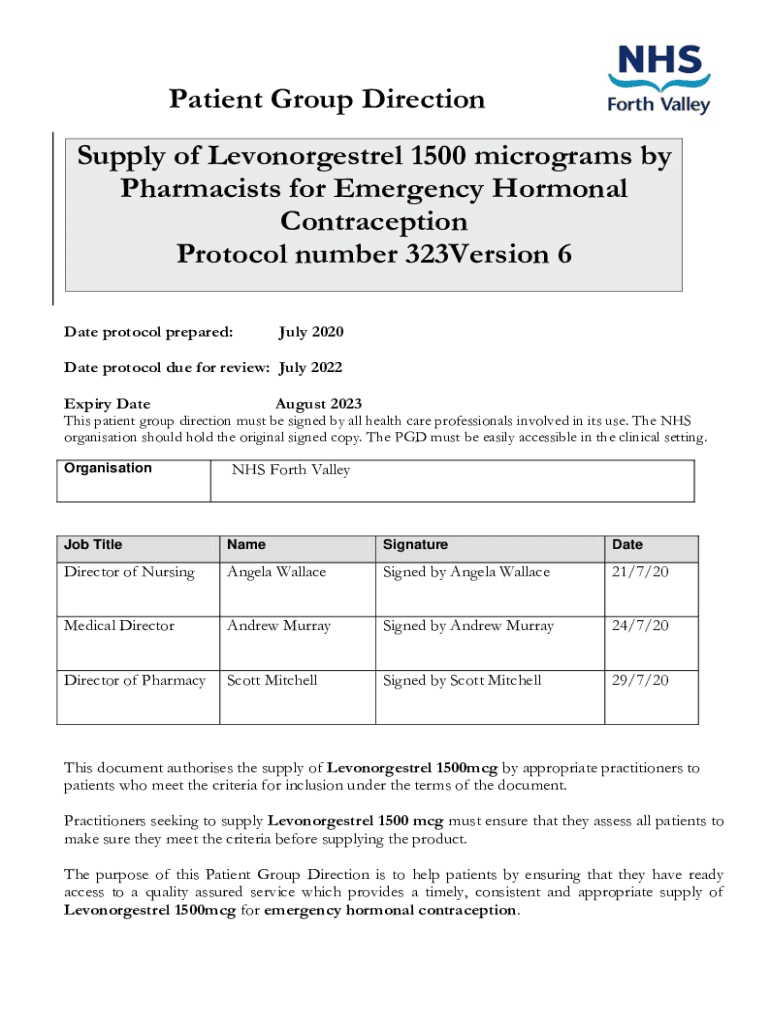 Fillable Online Patient Group Direction for the supply of 1500 ... Fax ...