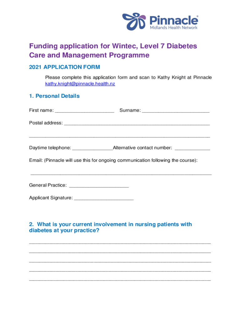 Fillable Online Funding application for Wintec, Level 7 Diabetes Care ...