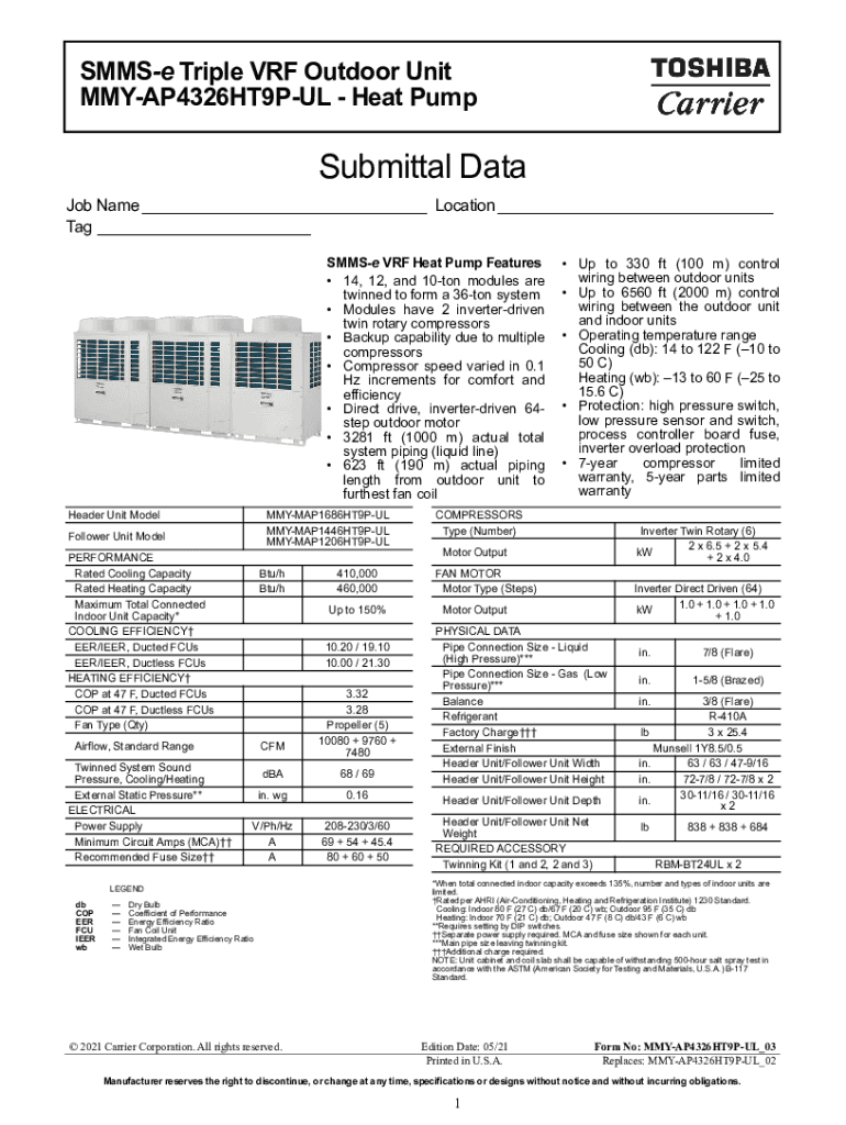 Fillable Online SMMSe VRF (outdoor unit)MMY-AP 36 26HT8P-E - BIM objects Fax Email Print - pdfFiller