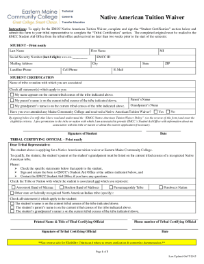 Fillable Online Native American Tuition WaiverFramingham State University Fax Email Print ...