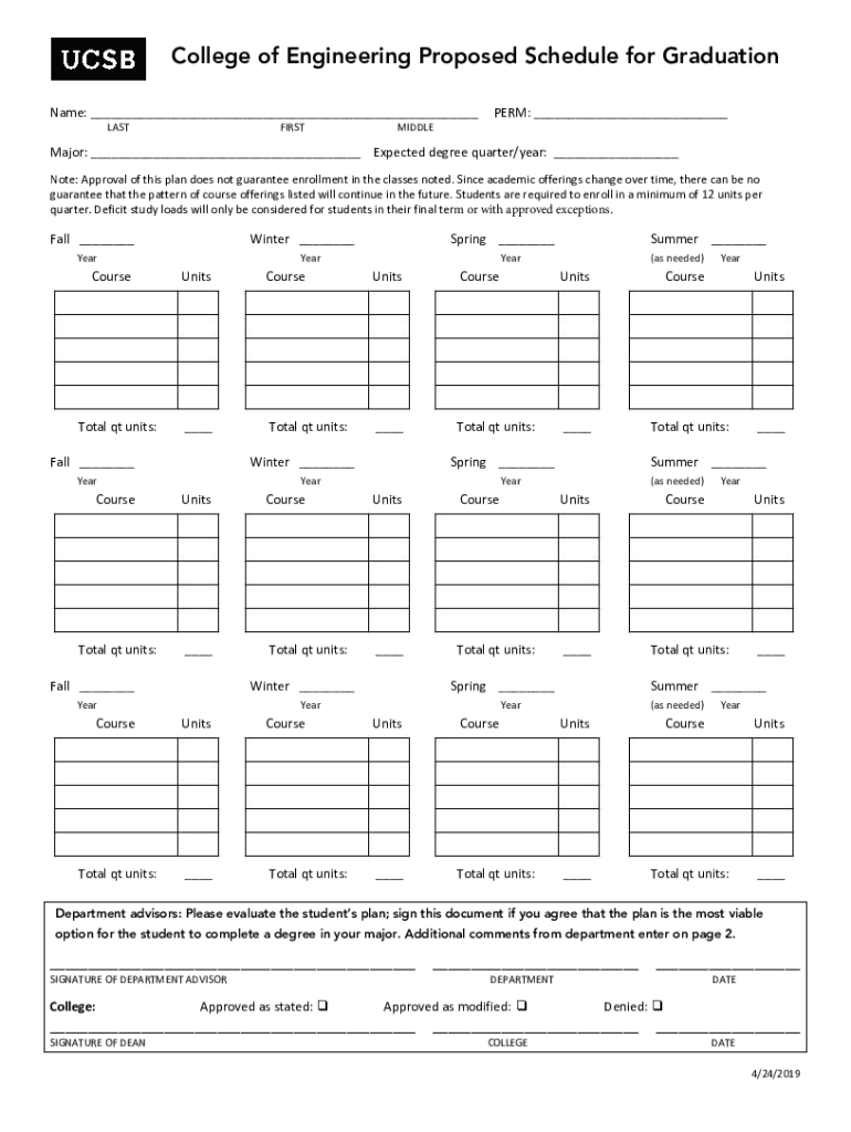 Fillable Online engineering ucsb College of Engineering Proposed Schedule for Graduation Fax ...