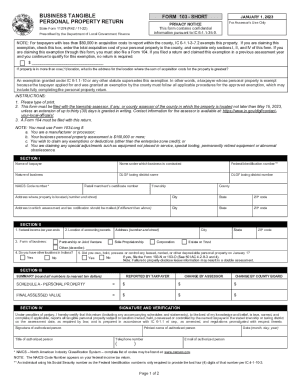 Fillable Online Business Tangible Personal Property Short Form (Form ...