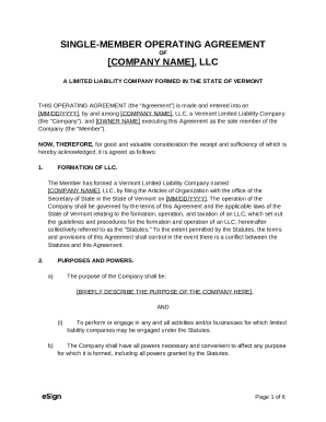 Free Vermont LLC Operating Agreement Template - PDF - eSign Doc ...