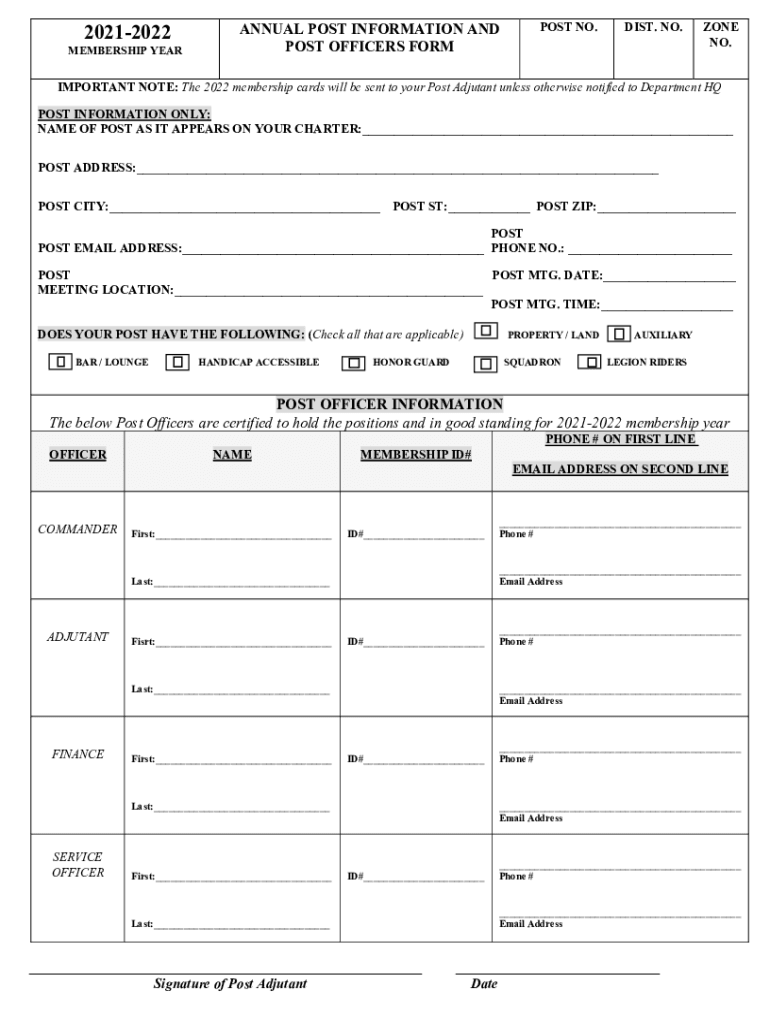 Fillable Online annual post information and post officers form Fax ...