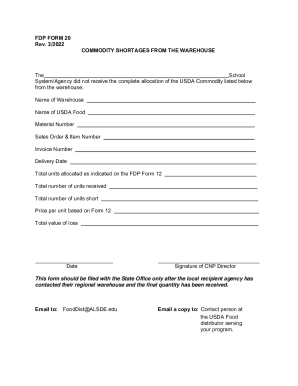 Fillable Online USDA Food Shortage from Warehouse Report. Commodity ...