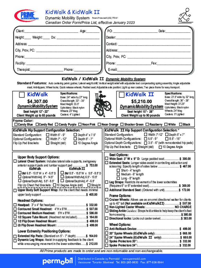 Fillable Online KidWalk Gait Mobility SystemPediatric Gait Trainers Fax ...