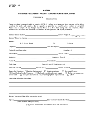 Fillable Online SWP Purchased Product Complaint Form. SWP Purchased ...